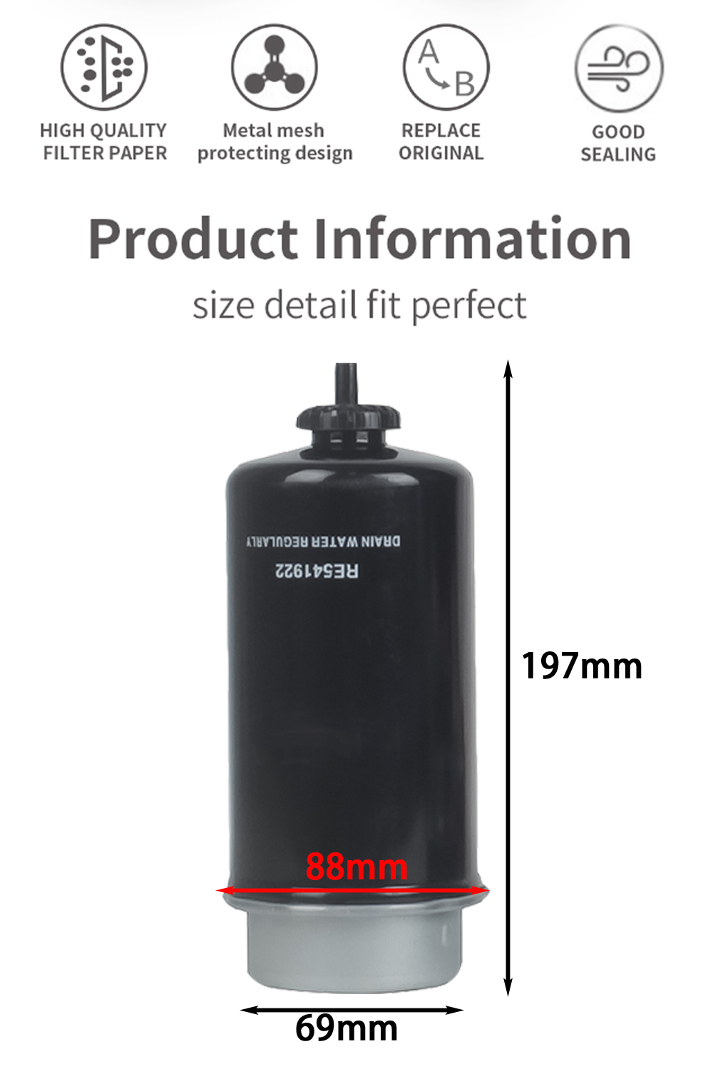 Fuel Filter Assembly RE541922 With Electronic Pump Fuel Water Separator ...